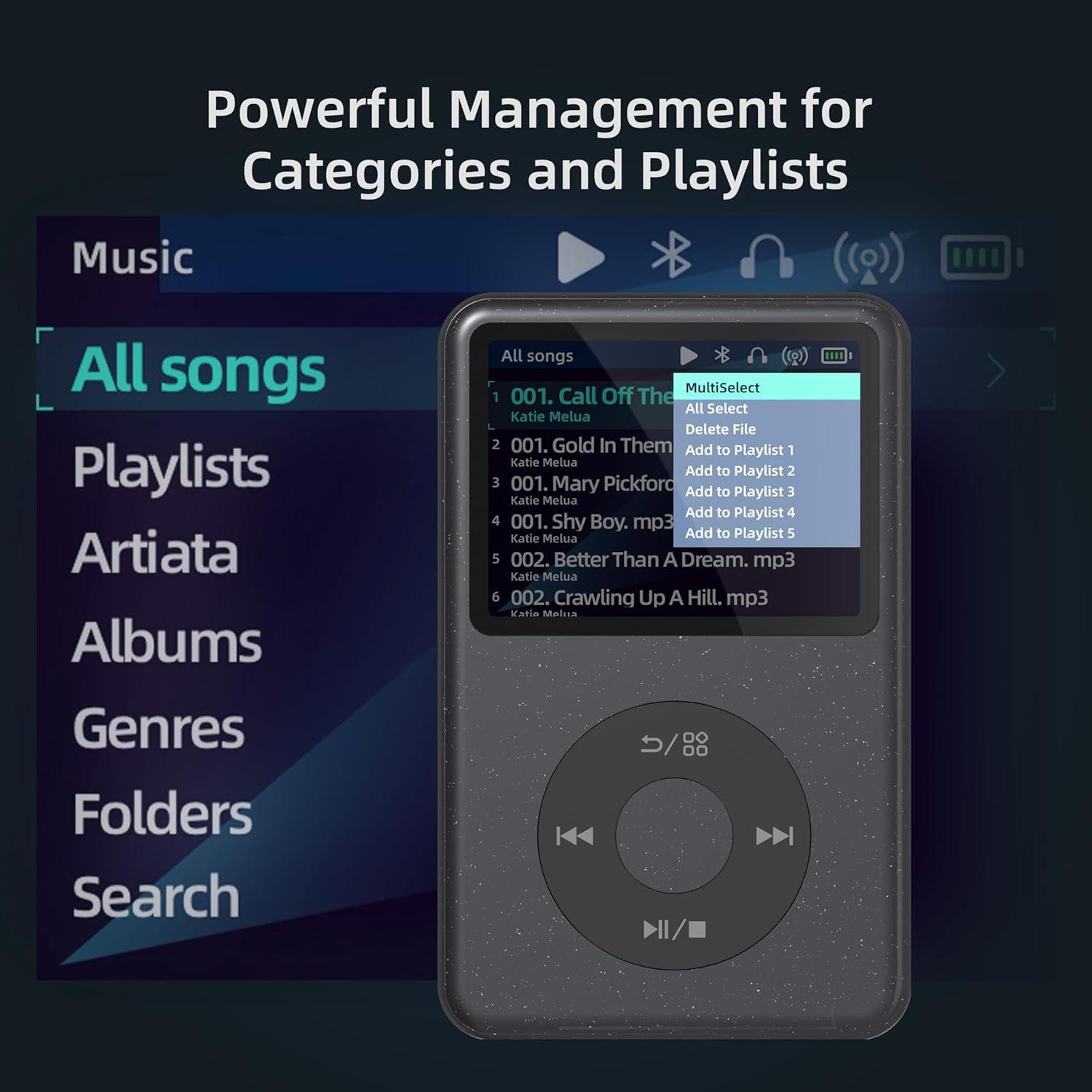 Innioasis Mp3 Player with Bluetooth, 2.4" Portable Mini HiFi Sound Blu ...